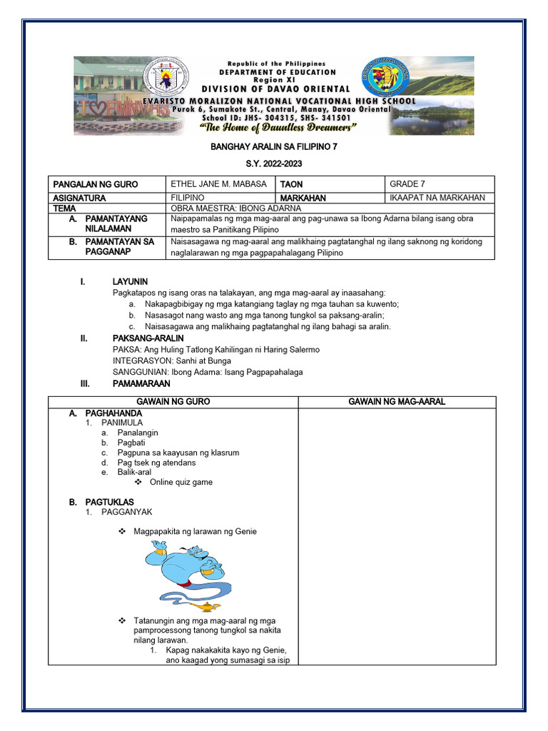 BANGHAY ARALIN SA FILIPINO 7 Observation | PDF