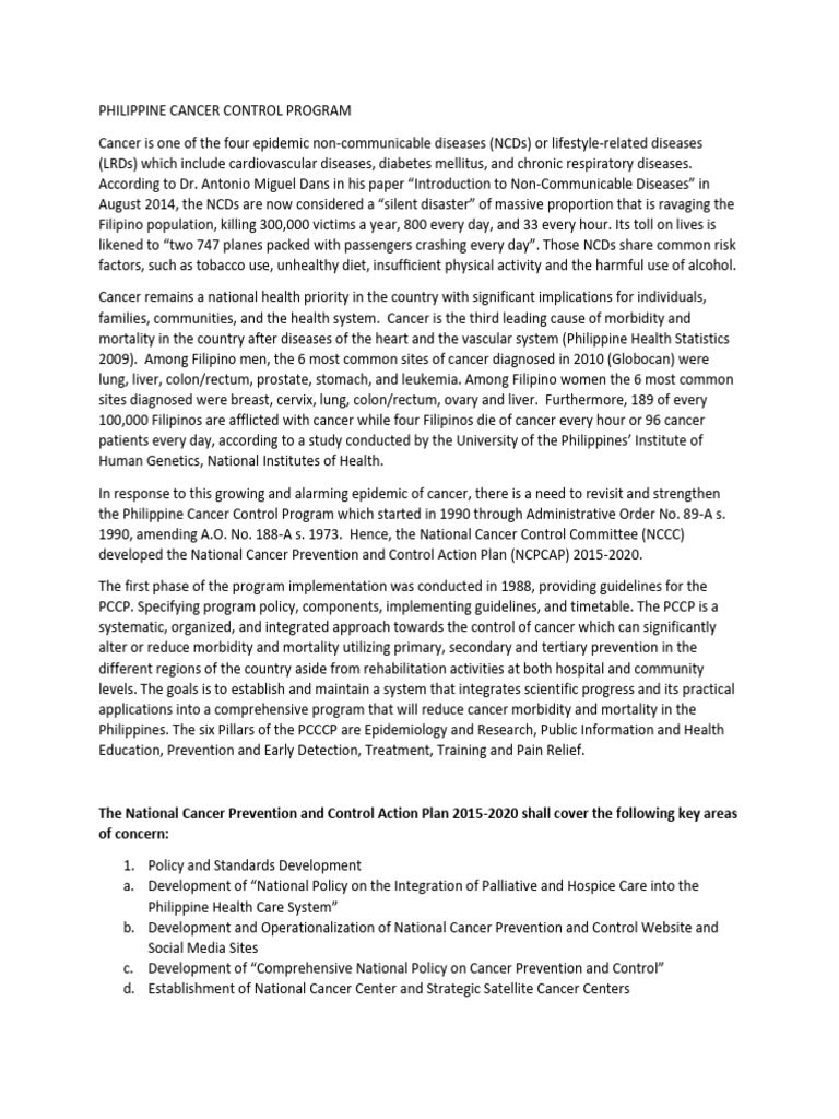 Philippine Cancer Control Program | PDF