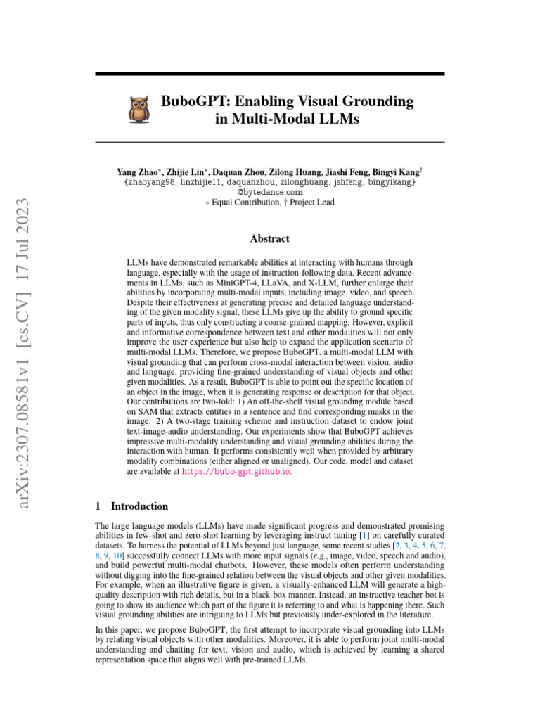 BuboGPT - Enabling Visual Grounding in Multi-Modal LLMs | PDF