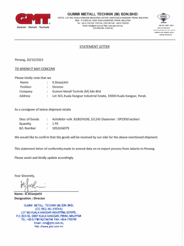 Statement Latter | PDF