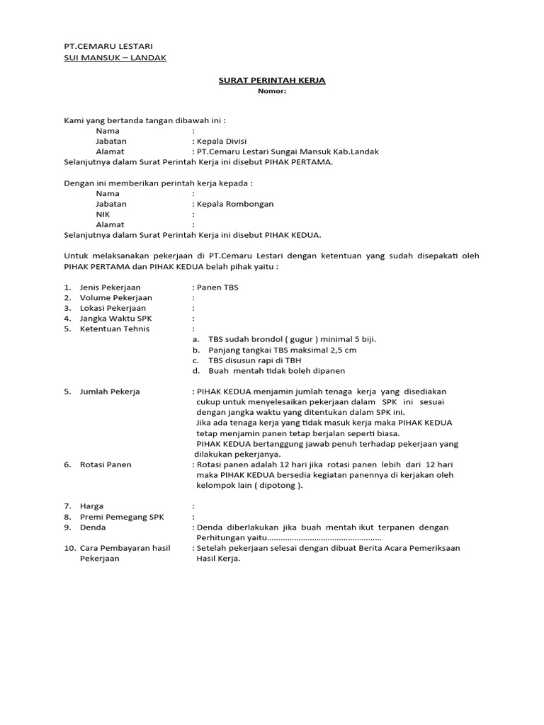 Draft SPK KR Panen | PDF