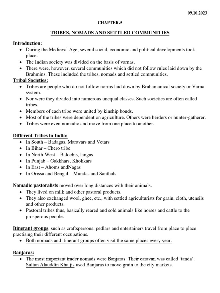 Tribes Nomads and Settled Communities Notes | PDF