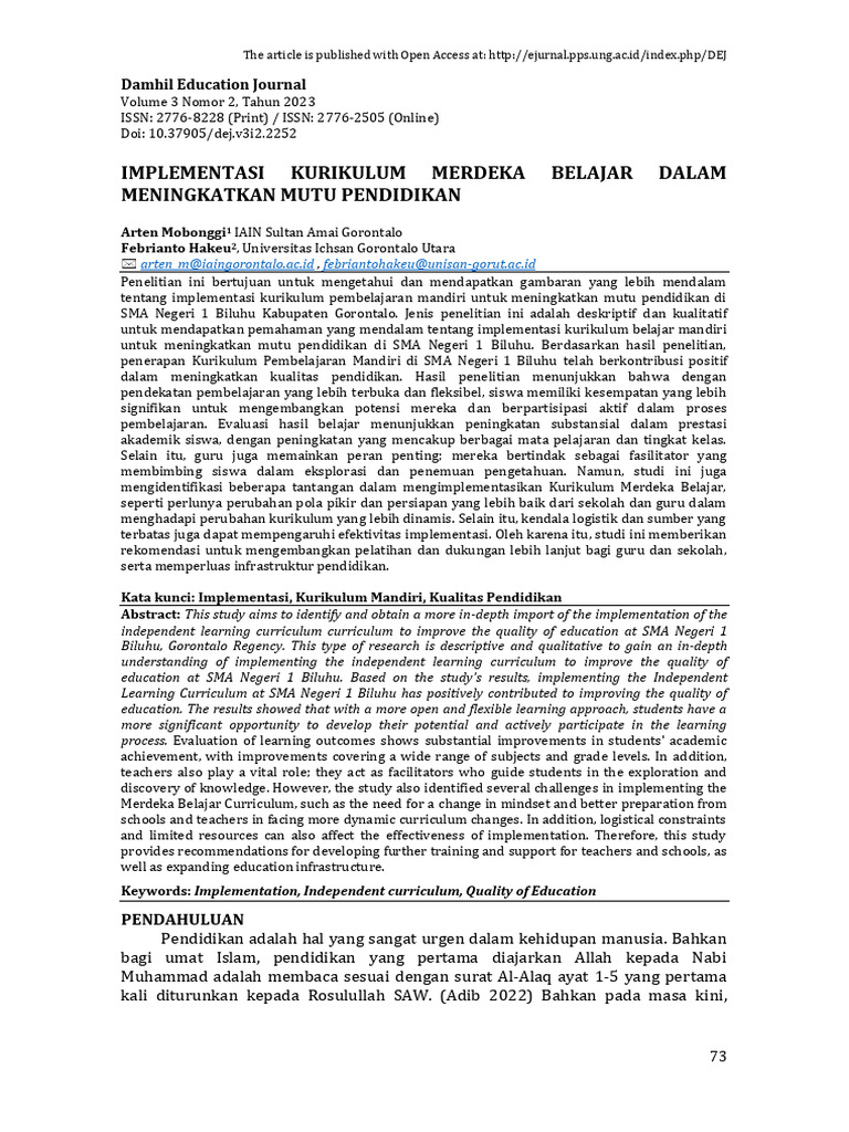 Implementasi Kurikulum Merdeka Belajar Dalam Meningkatkan Mutu Pendidikan | PDF | Karier ...
