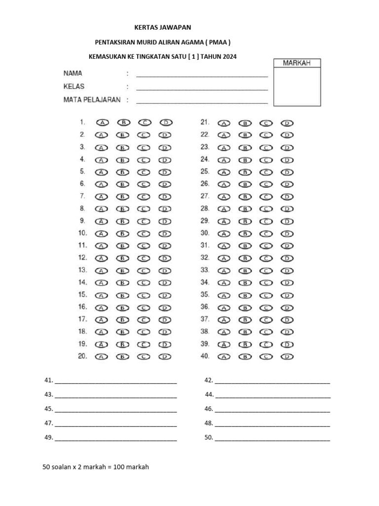 Soalan Omr PMAA | PDF