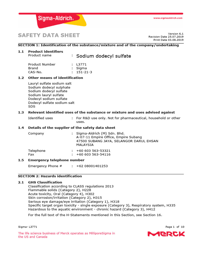 PrintMSDSAction Sodium Lauryl Sulfate 2 | PDF | Sodium Dodecyl Sulfate | Firefighting