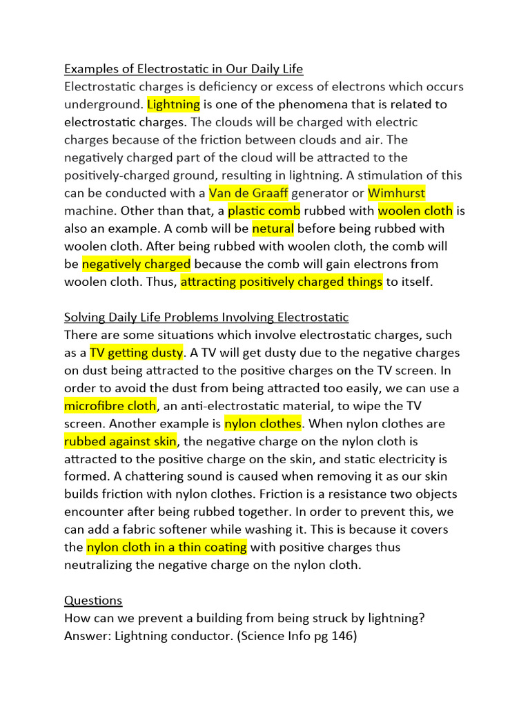 Examples of Electrostatic in Our Daily Life & Solving Daily Life ...