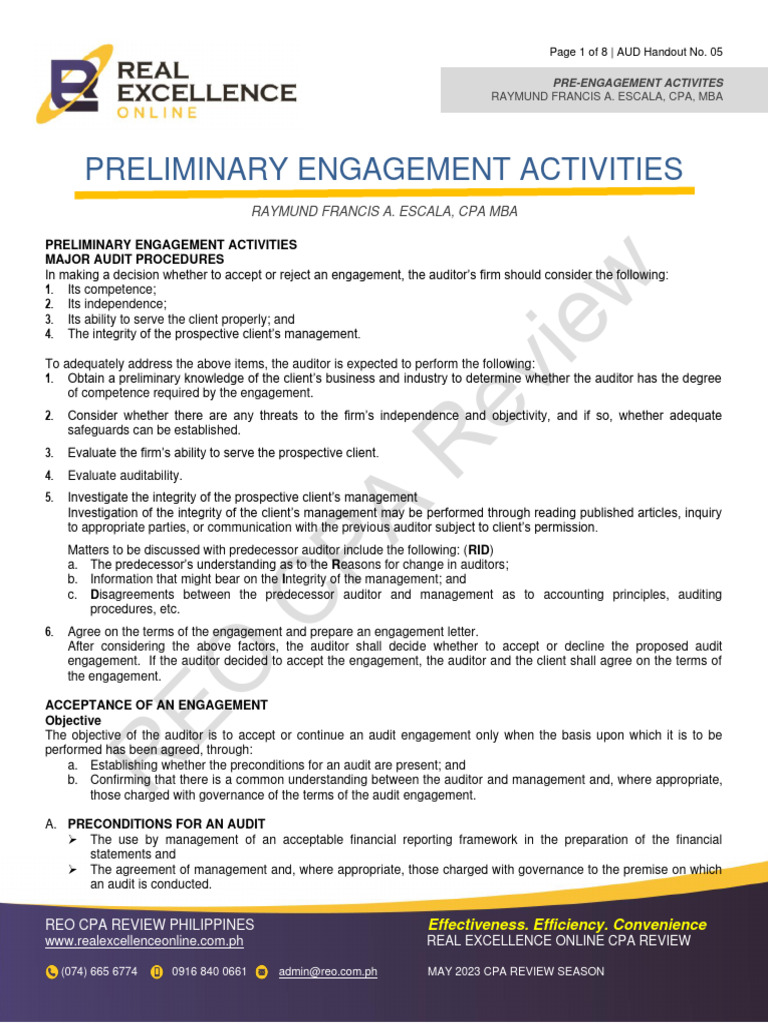 Pre-Engagement Activities in Auditing | PDF | Finance & Money Management
