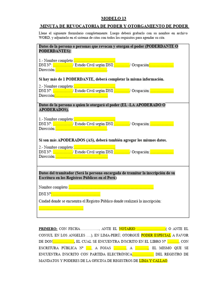 MODELO 13 - Revocatoria y Otorgamiento de Poder | PDF | Política