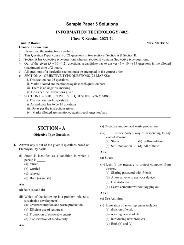 2023-24 It Sample Paper-5 | PDF