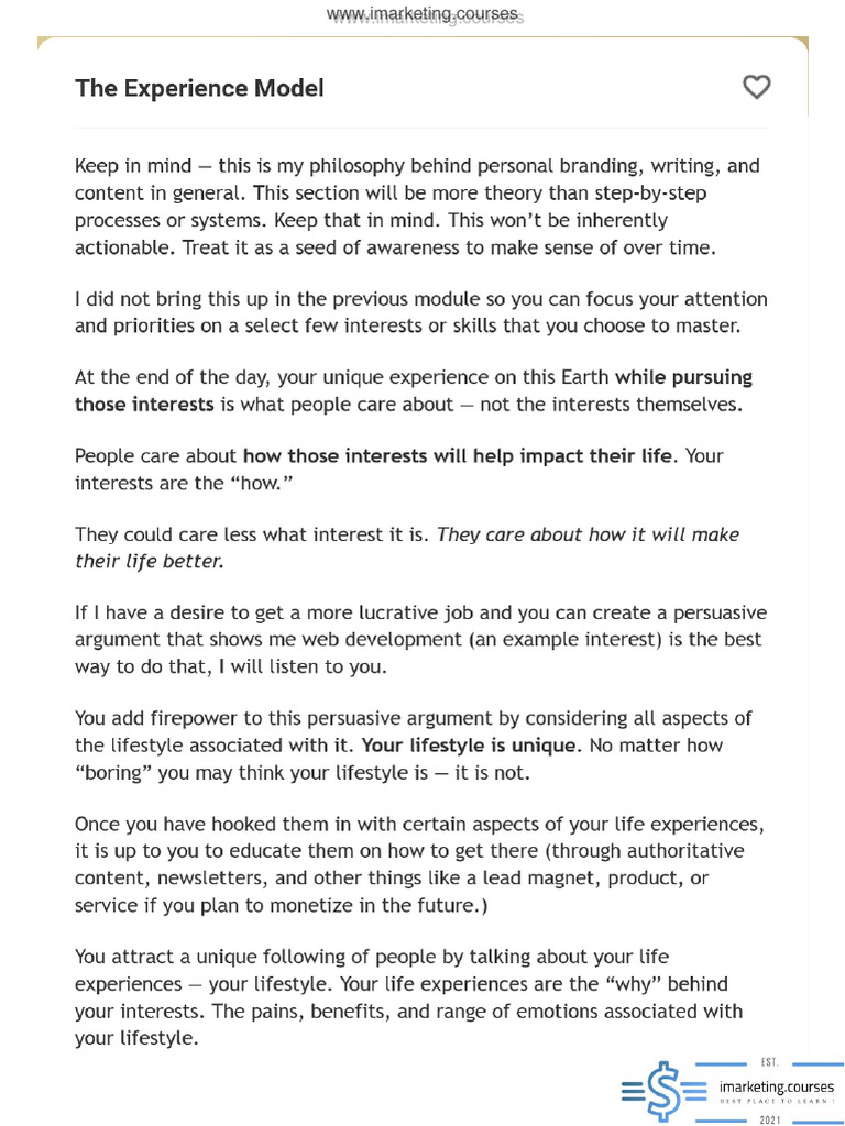 01-The Experience Model | PDF