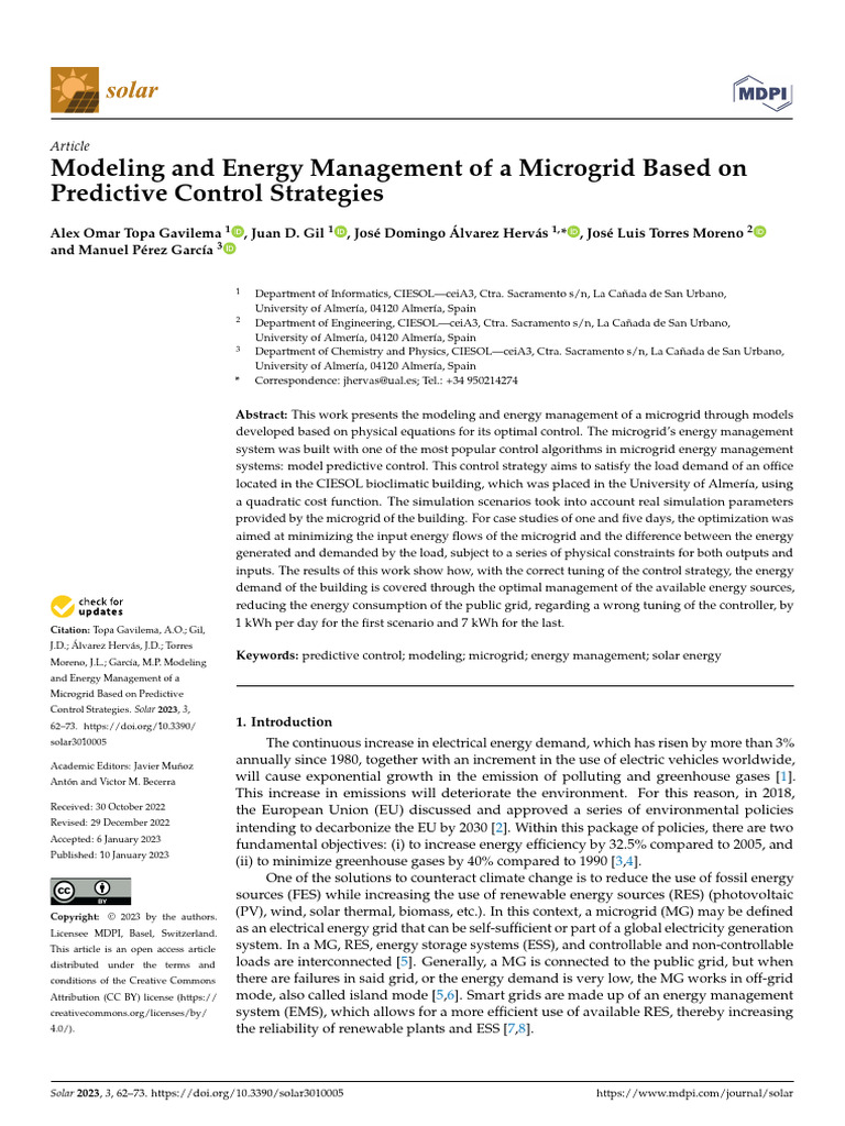 Modellng And Ems Of Microgrid Based On Predictice Control Strategies Pdf