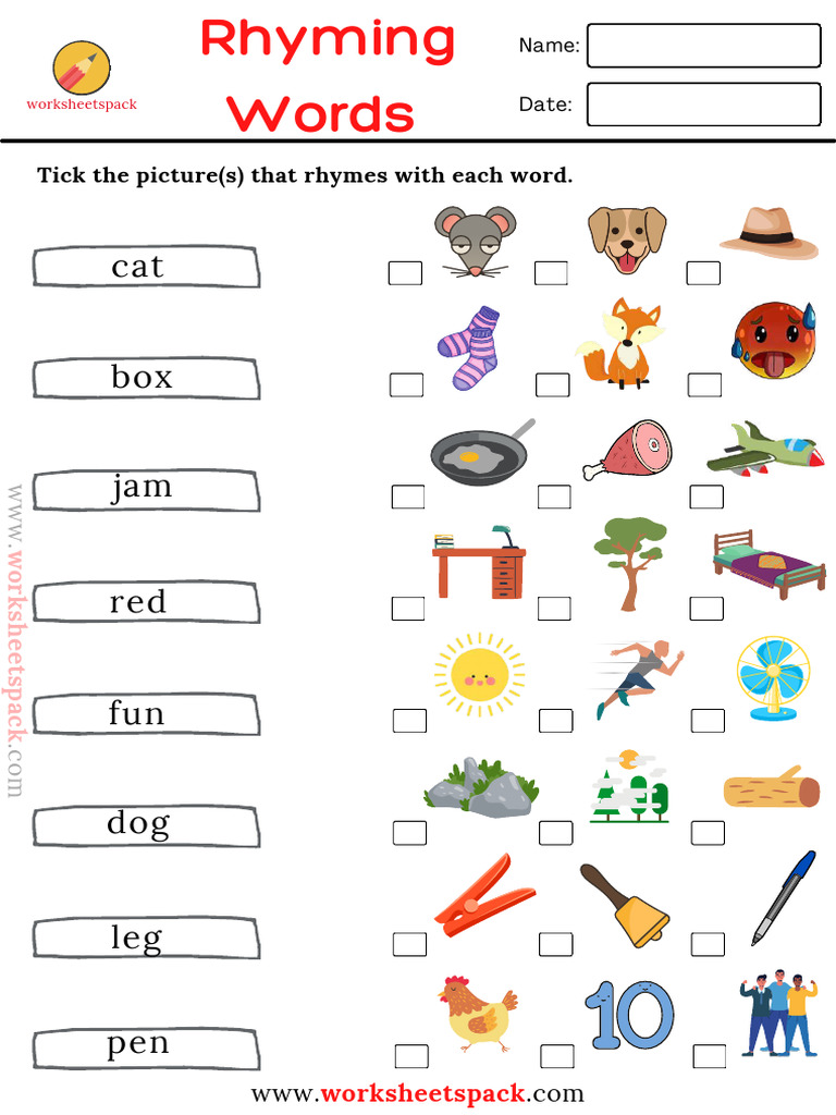 16 Free Rhyming Words Worksheets PDF For Kids | PDF