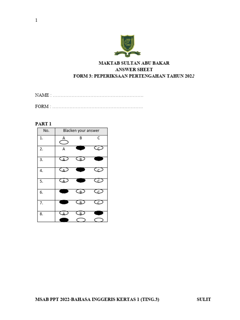Answer sheet PPT | PDF