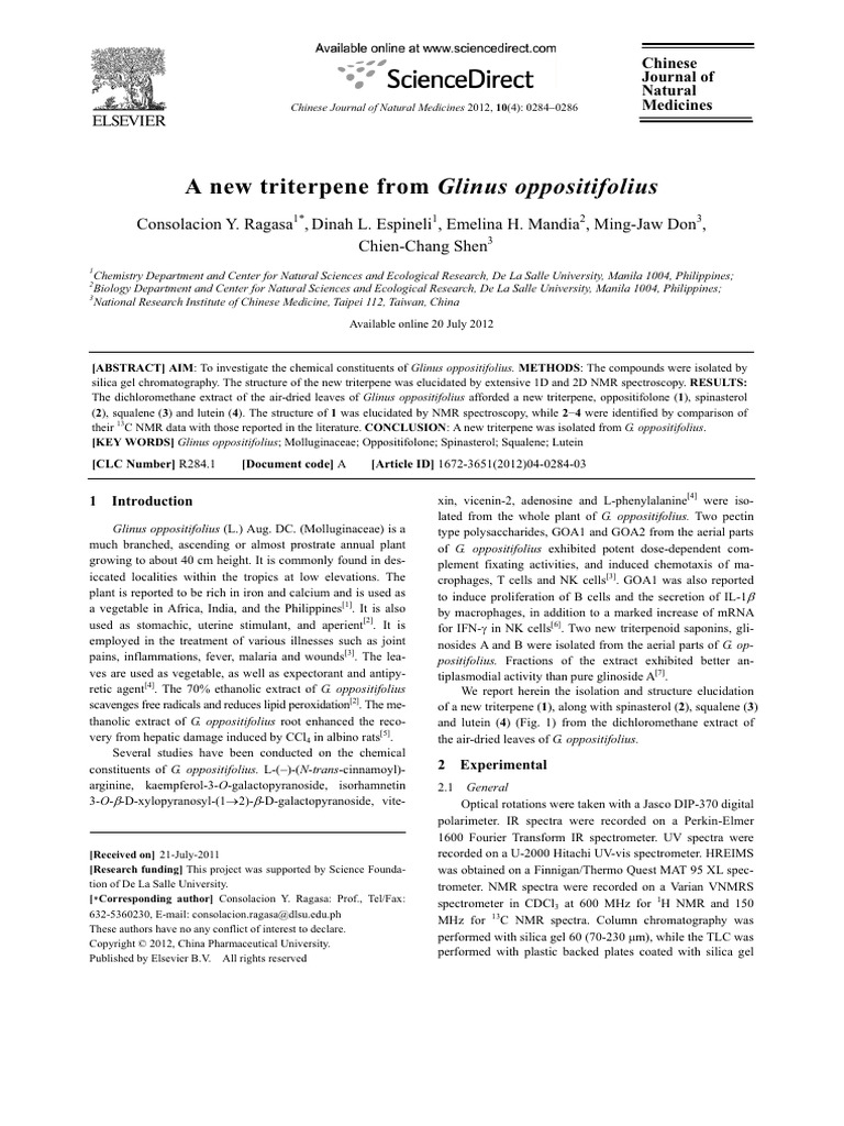 A New Triterpene From Glinus Oppositifol-1 | PDF | Wellness ...