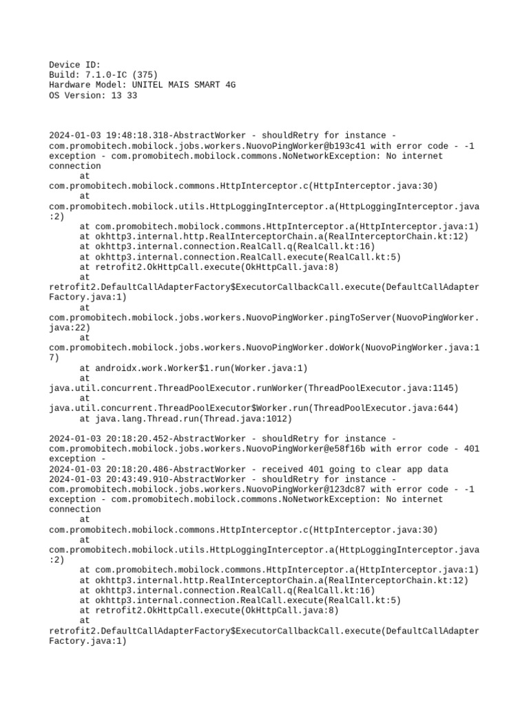 UNITEL MAIS SMART 4G Error Log Analysis | PDF