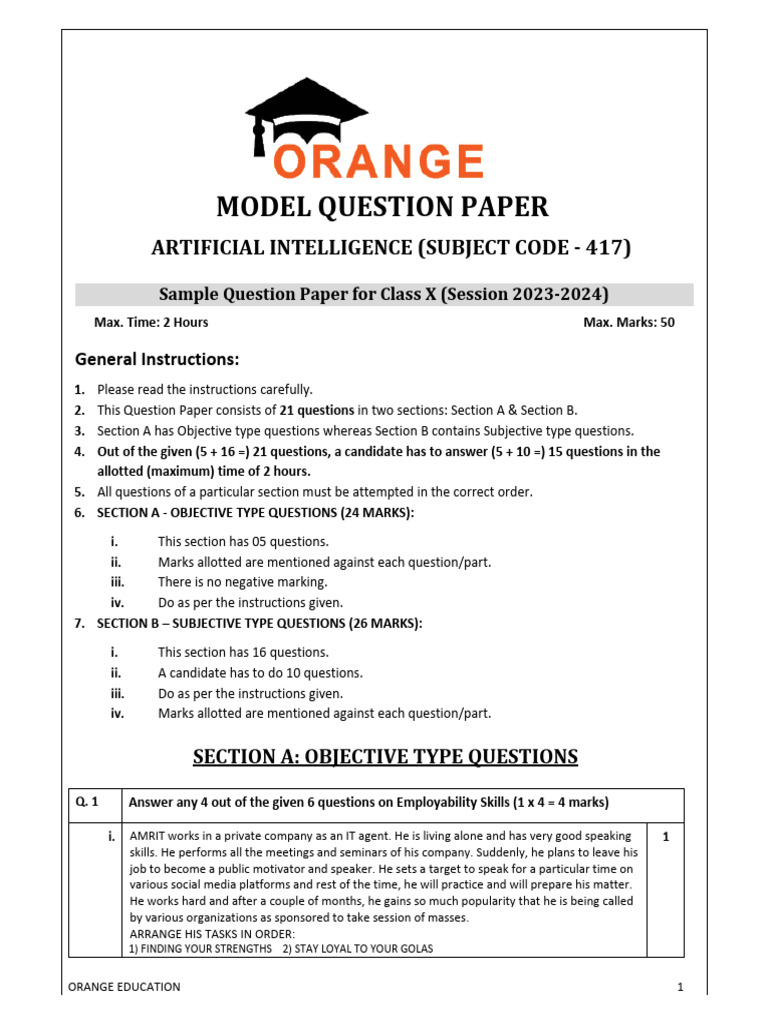 Class X - Ai - QP | PDF