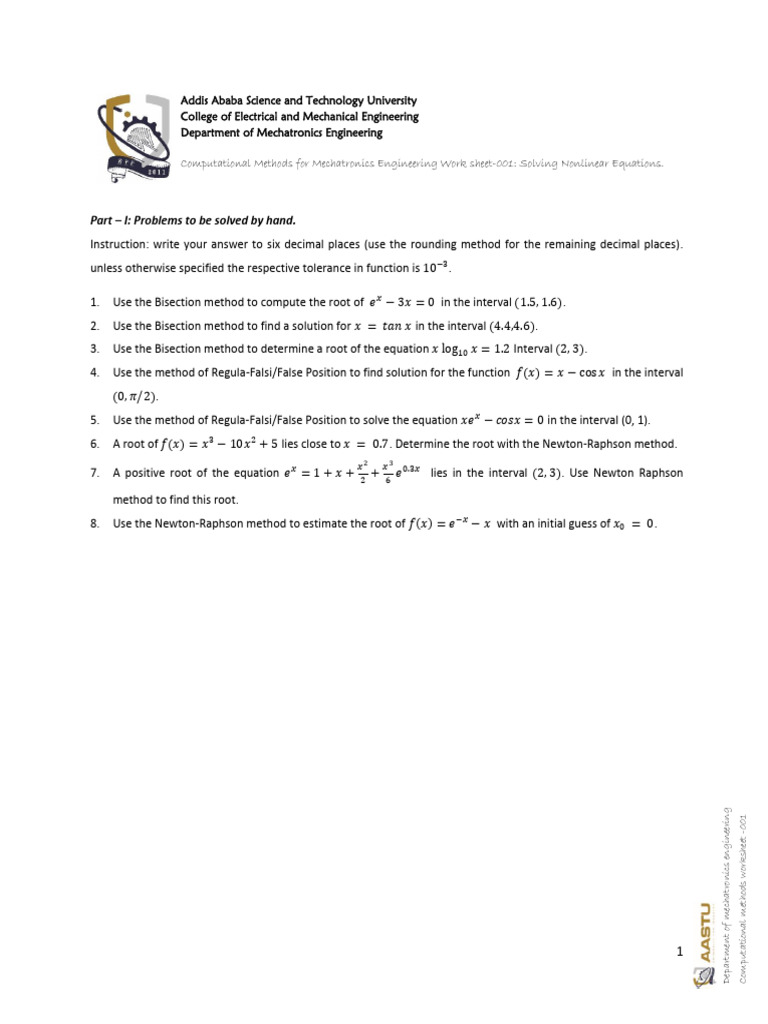 Worksheet - 001_Solving Nonlinear Equations | PDF