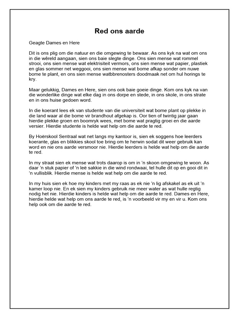 Red Ons Aarde (Week 3&4) | PDF