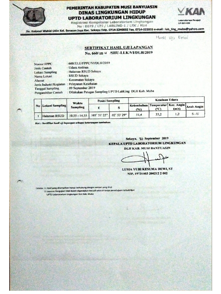 Sertifikat Hasil Uji Emisi | PDF