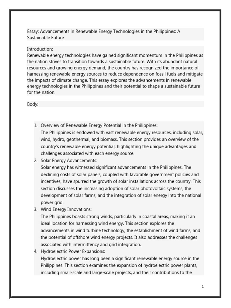 Essay 1 | PDF | Renewable Energy | Energy Development