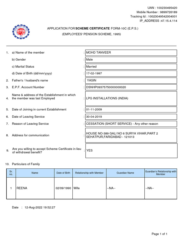 10C Scheme Certificate Tanveer | PDF