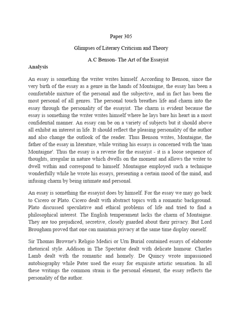 The Art of the Essayist Explained | PDF