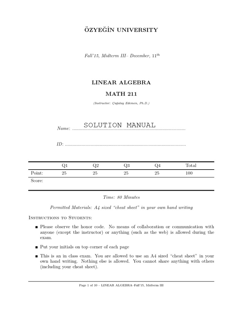 Linear Algebra Midterm 3 | PDF