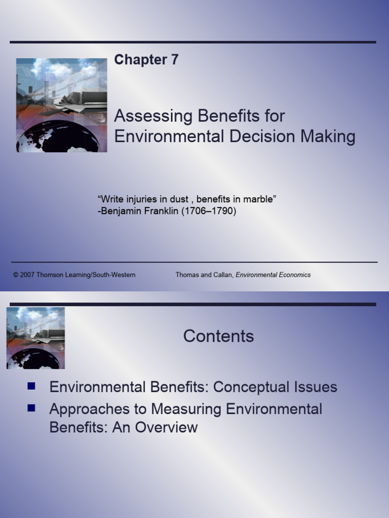 Lecture 7.1 Assessing Benefits For Environmental Decision Making | PDF