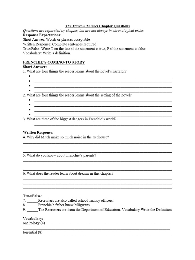 Student Guide: The Marrow Thieves | PDF