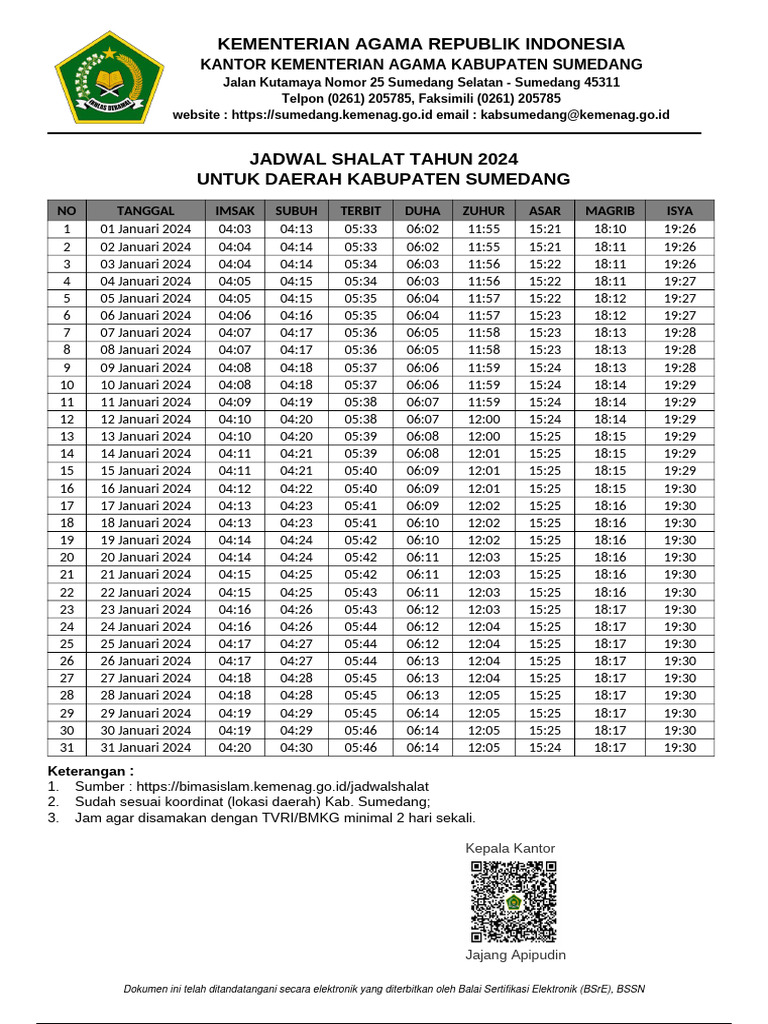 Jadwal Shalat 2024 | PDF