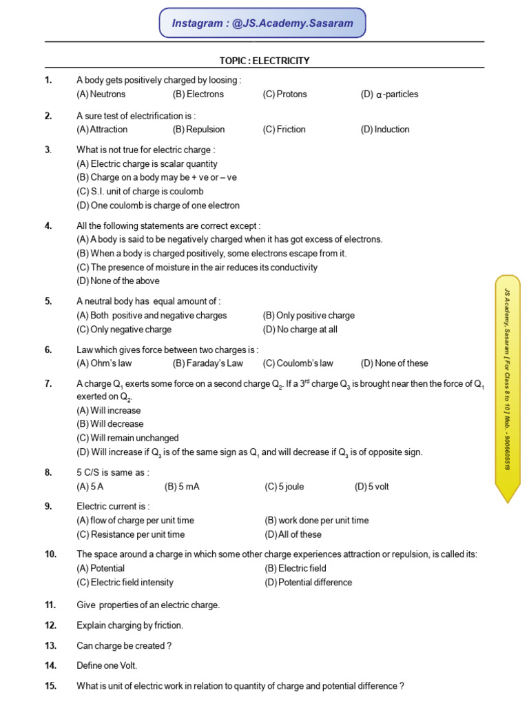 Electricity DPP-1 | PDF | Science & Mathematics