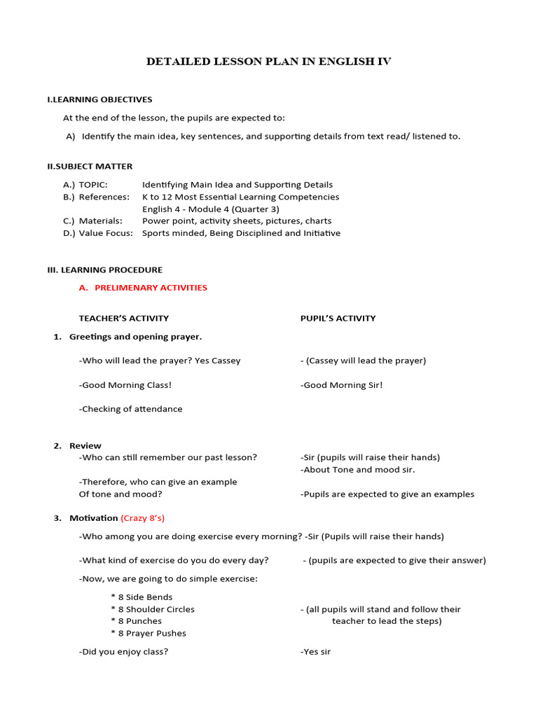 Detailed Lesson Plan in English Iv | PDF