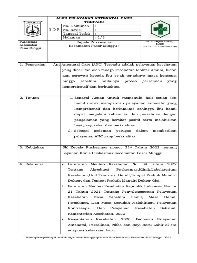 SOP Alur Pelayanan ANC Terpadu | PDF