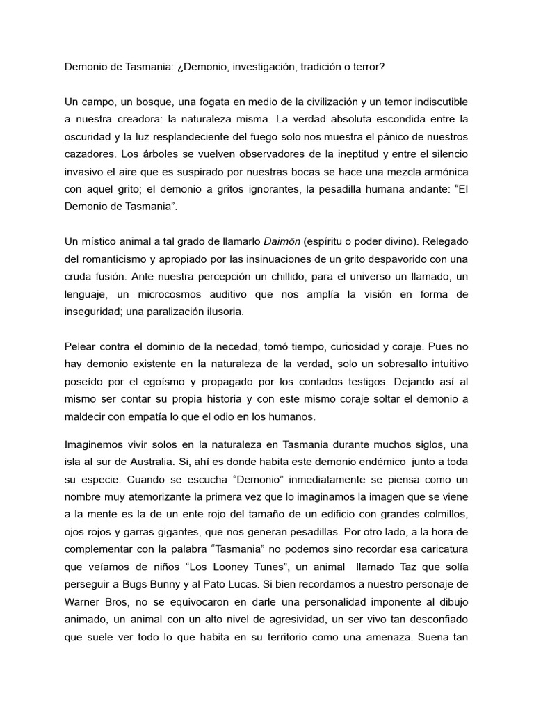 Demonio de Tasmania + | PDF