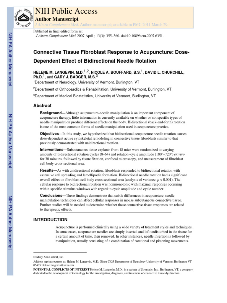 Connective Tissue Fibroblast Response To Acupuncture Dose Dependent ...