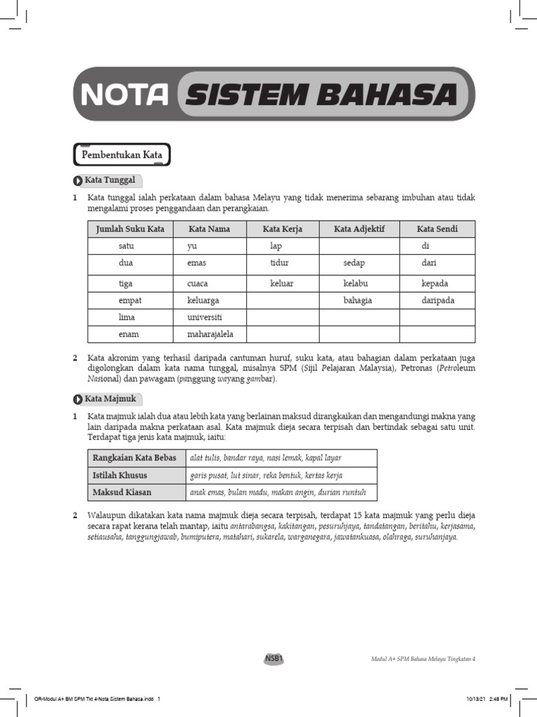 Nota Sistem Bahasa SPM 2023 | PDF