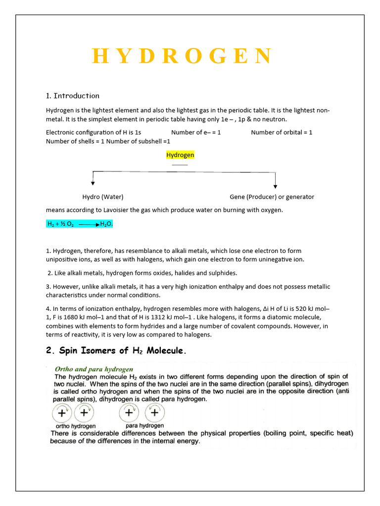 Hydrogen: 2. Spin Isomers of H Molecule | PDF | Hydrogen | Hydride