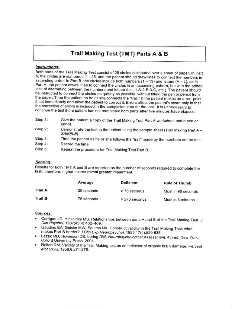 Trail Making Test | PDF