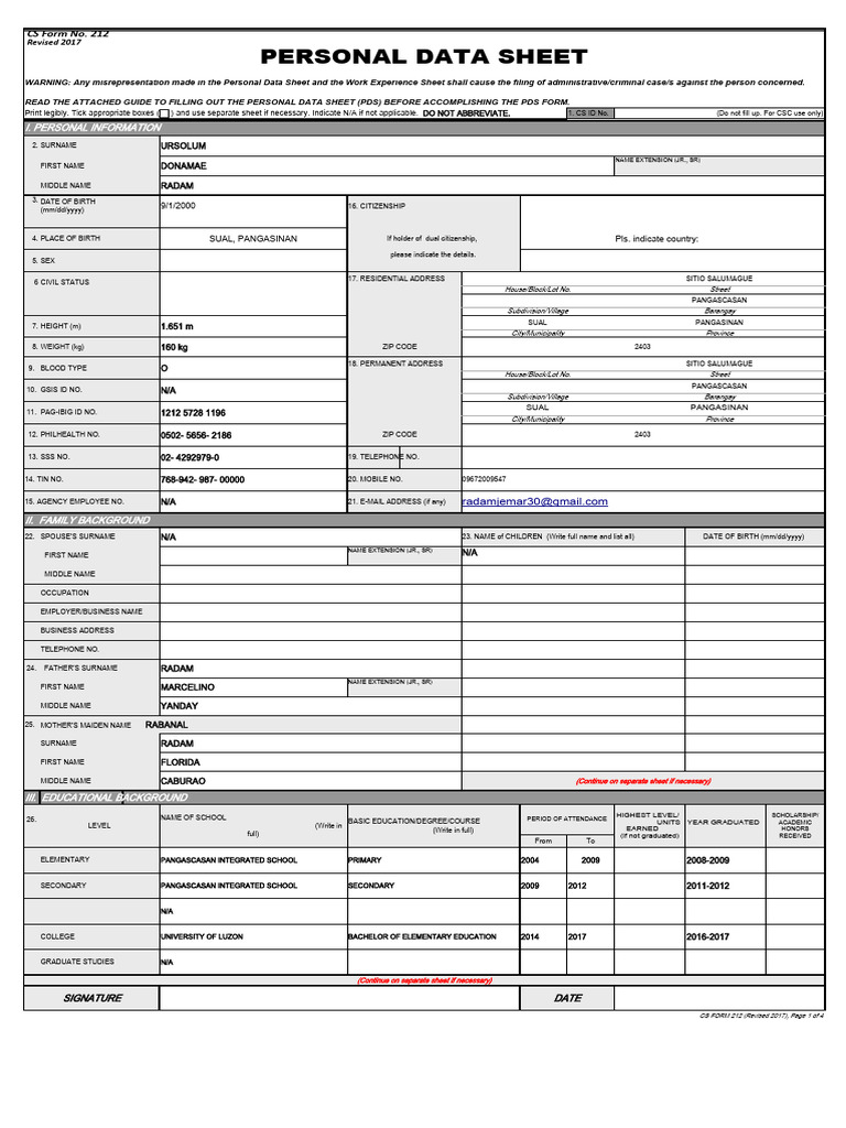 Cs Form No 212 Pds Blank 1 082242 Pdf
