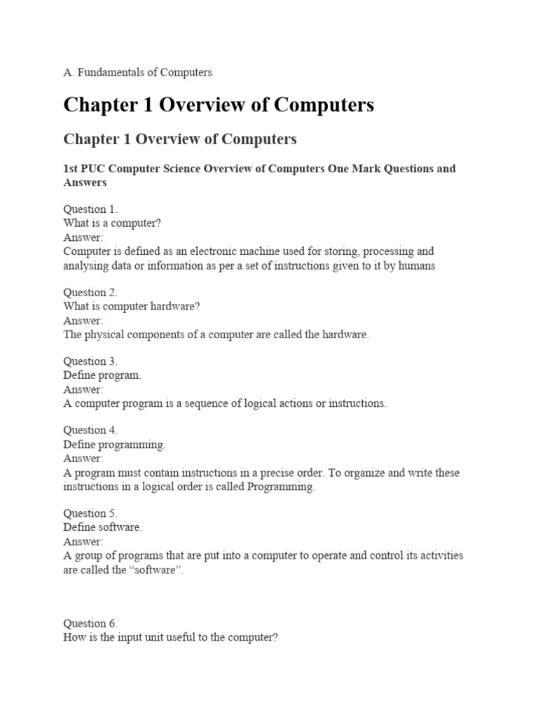 Class XI - Computer PUC I Q & A | PDF