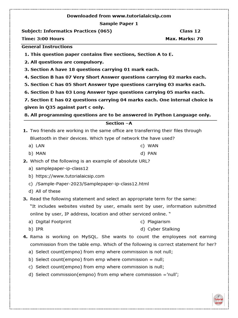SQP 1 IP Class 12 For 2023 | PDF