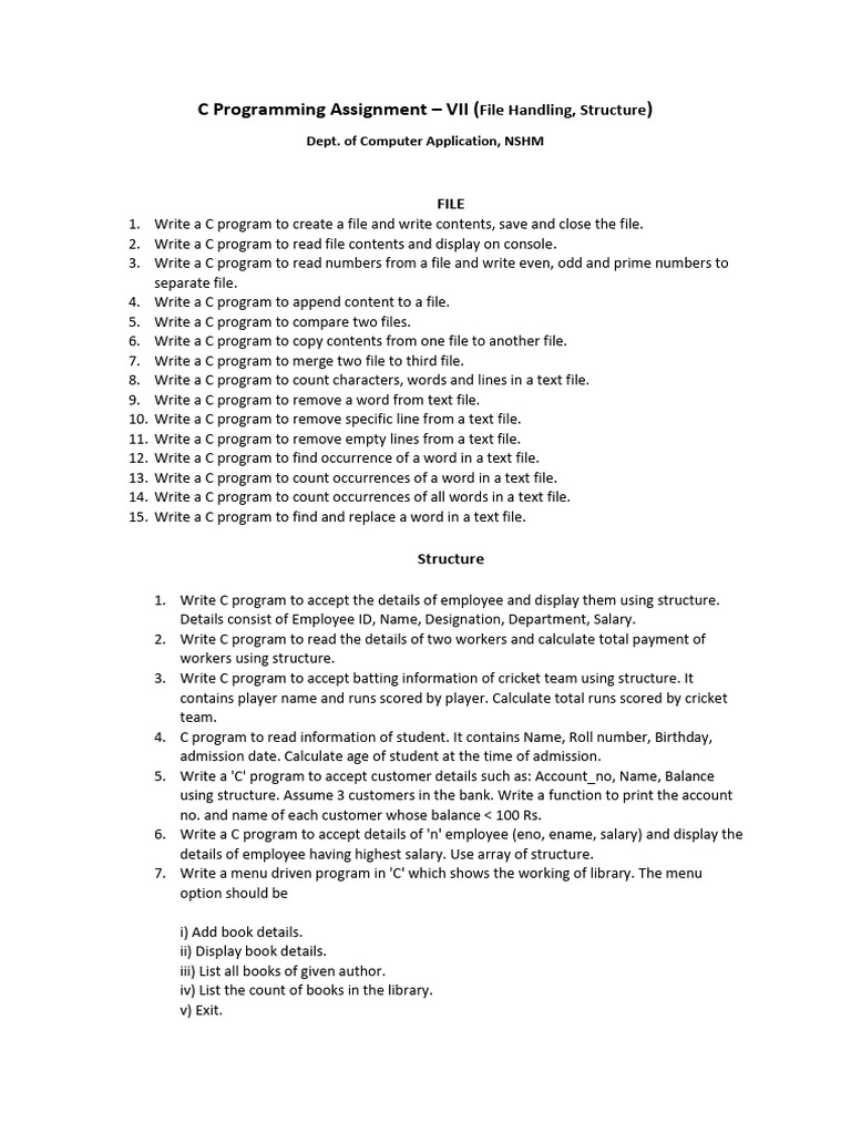 C Programming Assignment - 7 | PDF