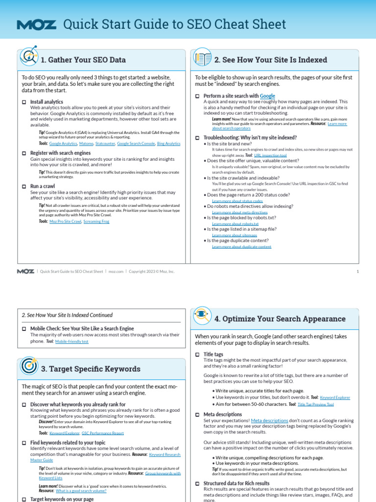 Quick Start Guide To SEO Cheat Sheet | Download Free PDF | Search ...