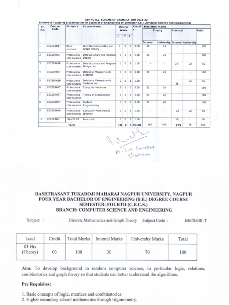 CSE Syllabus 4th Semester (Rtmnu) | PDF