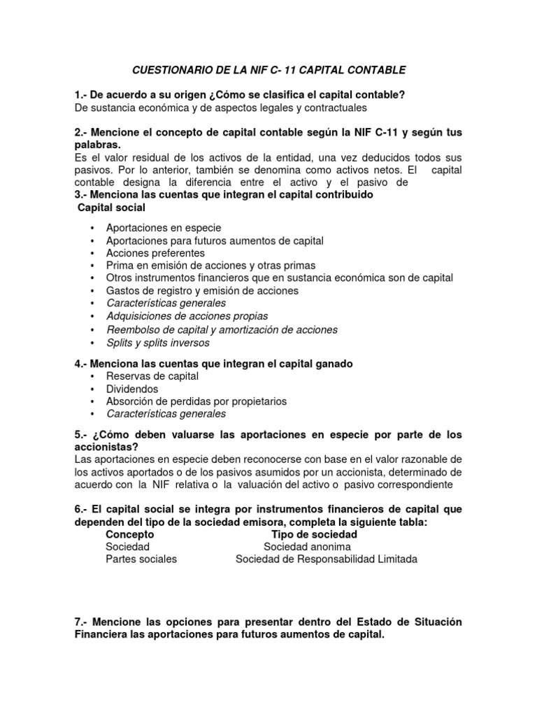 Cuestionario NIF C11 | PDF