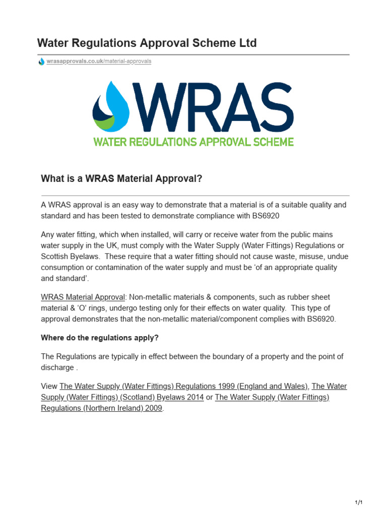Wrasapprovals - Co.uk-Water Regulations Approval Scheme LTD | PDF
