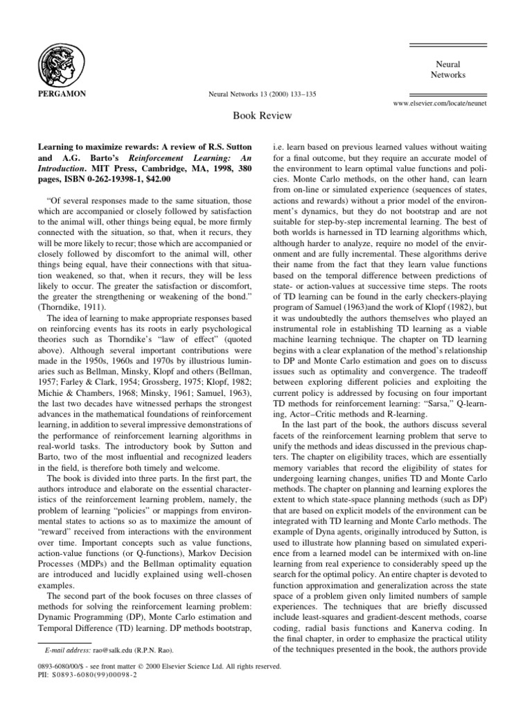 [Neural Networks 2000-jan vol. 13 iss. 1] R.P.N Rao - Reinforcement ...