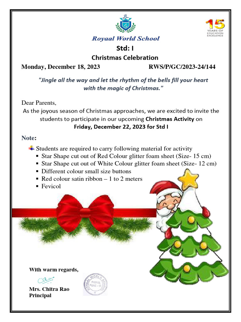 Christmas Celebration Invitation for Std I | PDF | Home & Garden
