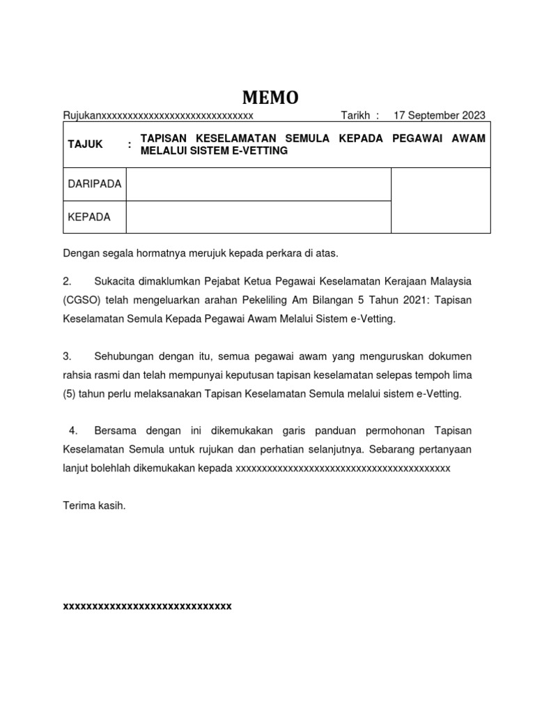 Contoh mEMO TAPISAN KESELAMATAN | PDF