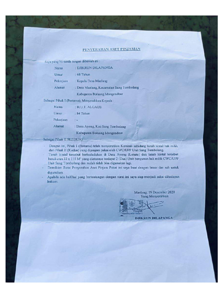 Surat Penyerahan Aset | PDF Surat Penyerahan Aset | PDF